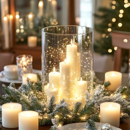 25 White Candle Christmas Centerpieces